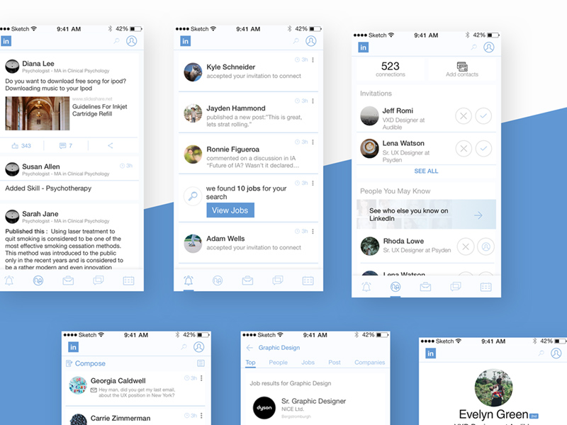 Linkedin App Redesign Sketch Freebie Freebie Supply