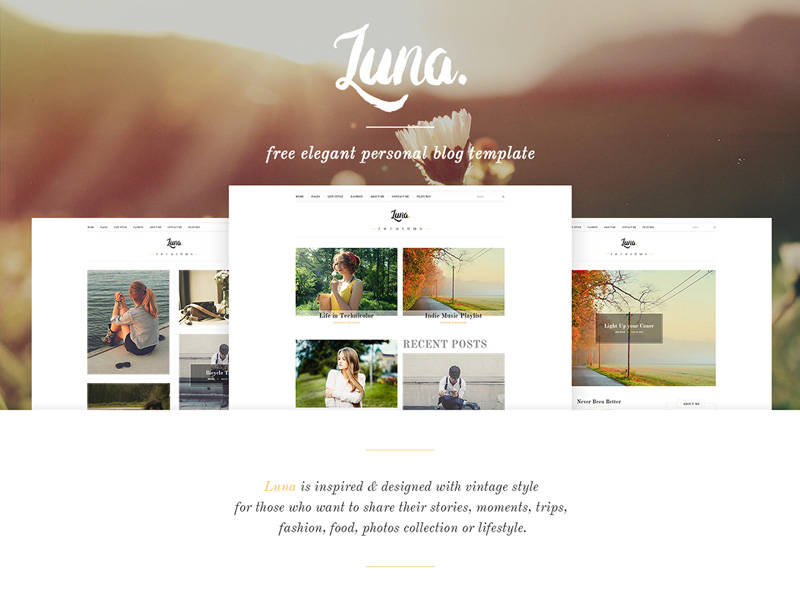 LUNA - Personal Blog Template - Freebie Supply