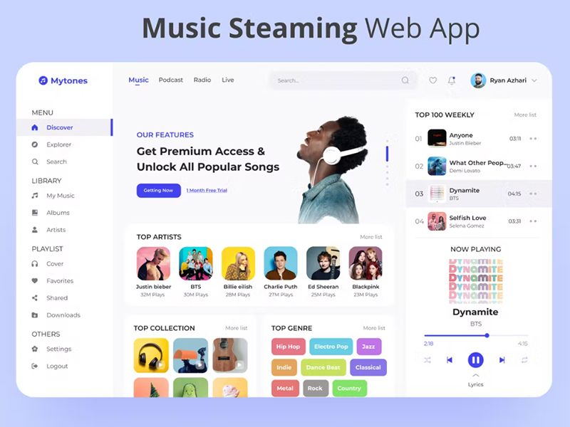 Music Streaming Web App UI (Mytones) - Freebie Supply
