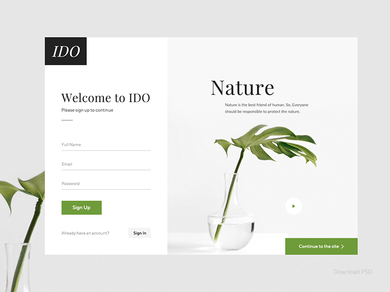 Nature Sign Up Screen - PSD Freebie - Freebie Supply