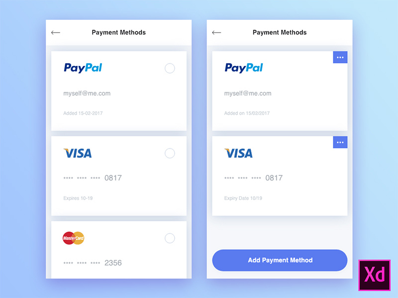 Payment Methods Adobe Xd Freebie Freebie Supply 