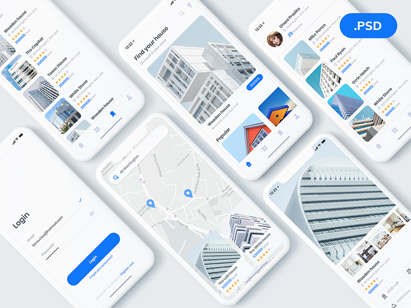 Property Rental Mobile App Design Kit - PSD Freebie - Freebie Supply