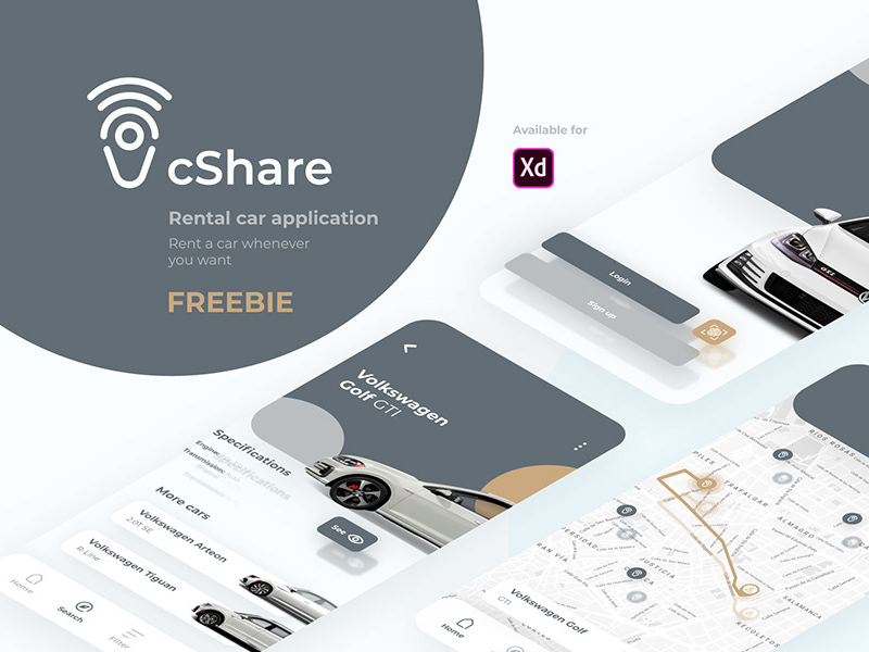 Rental Car App UI - Freebie Supply