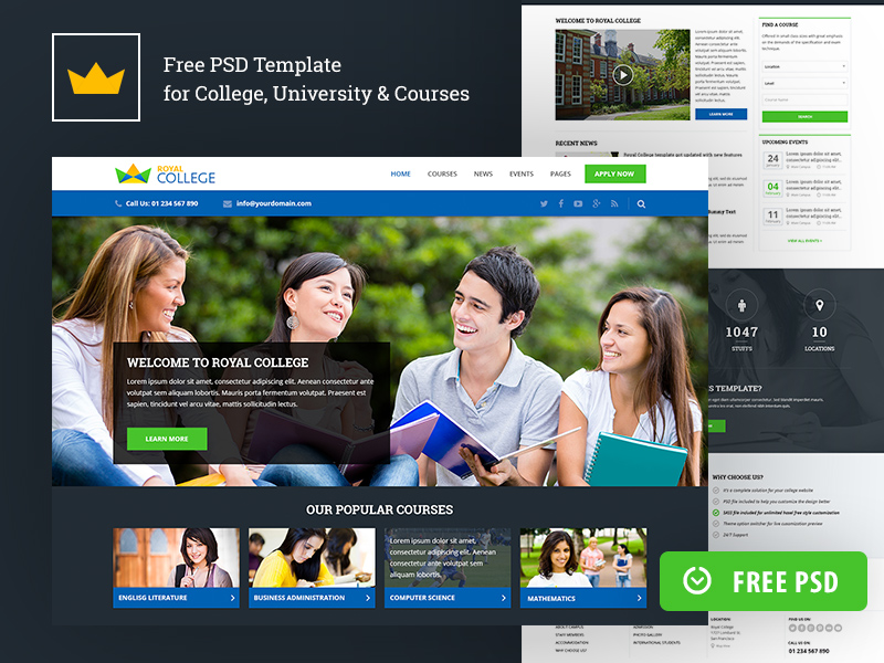 Royal Education Website Template by Abdus - Freebie Supply