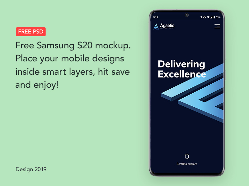 Samsung S20 Android Mockup - Free PSD - Freebie Supply