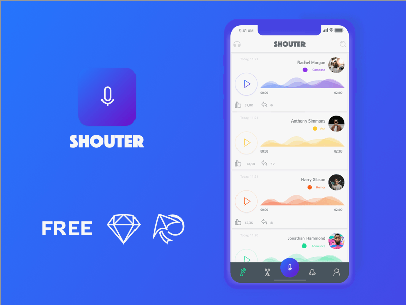 Shouter - Music App Concept for Sketch & Kite App - Freebie Supply