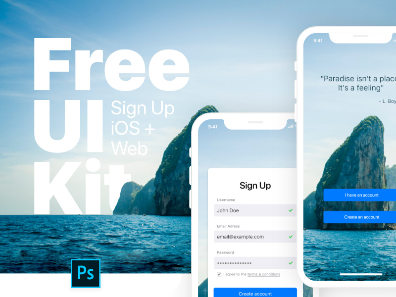 Sign Up UI Kit For iOS & Web: Free PSD - Freebie Supply