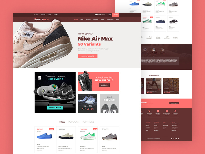 SportsHold Ecommerce Landing Page Template PSD - Freebie Supply