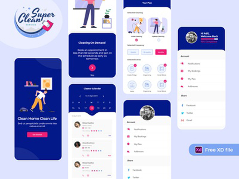 Cleaning Services App UI Design - Freebie Supply