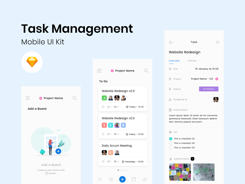 Task Management App Kit Sample - Free Sketch - Freebie Supply
