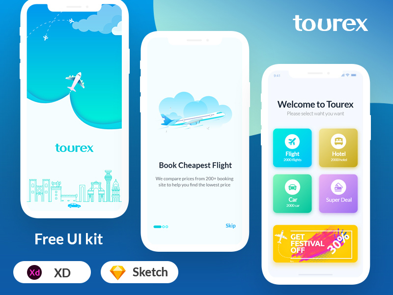 Tourex - Travel App Kit - Freebie Supply