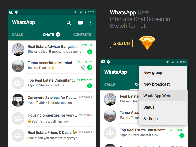WhatsApp Chat UI Design in Sketch - Freebie Supply