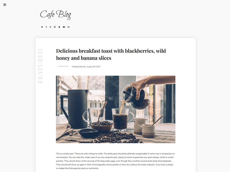 Cafe Blog - Free Food WordPress Theme - Freebie Supply