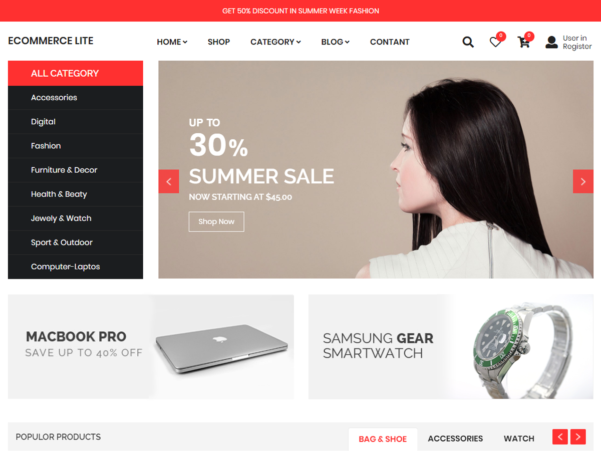 eCommerce Lite - Free Ecommerce WordPress Theme - Freebie Supply